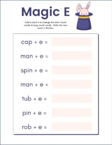 Free Printable Magic E Worksheet - Introduce Long Vowels